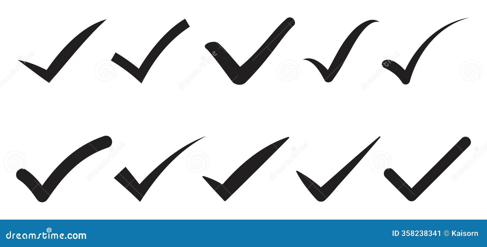 Check Mark Icon Set. Black Color Check Mark Symbol Cartoon Vector ...