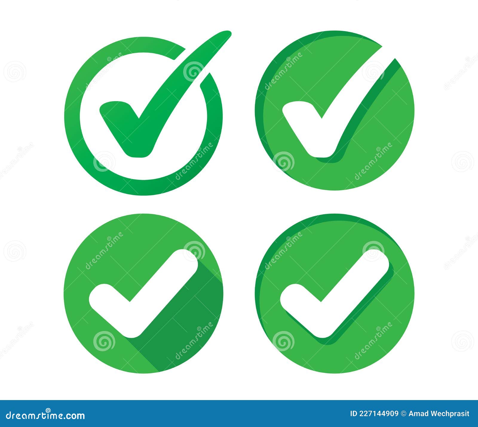 Check Mark Icon Set, Right, Correct, Check-in Green Icon Sign Vector ...