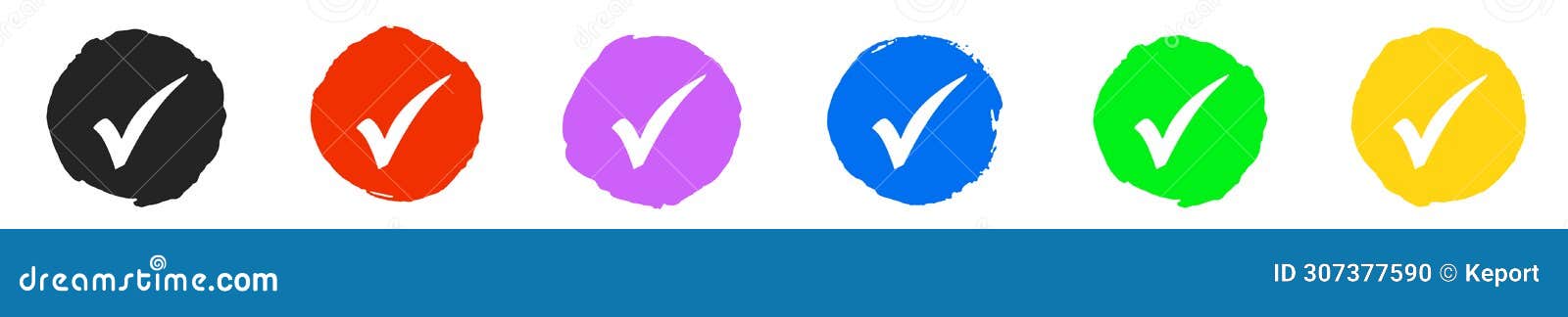 6 Check Mark Icons on Colorful Drawn Buttons Stock Illustration ...