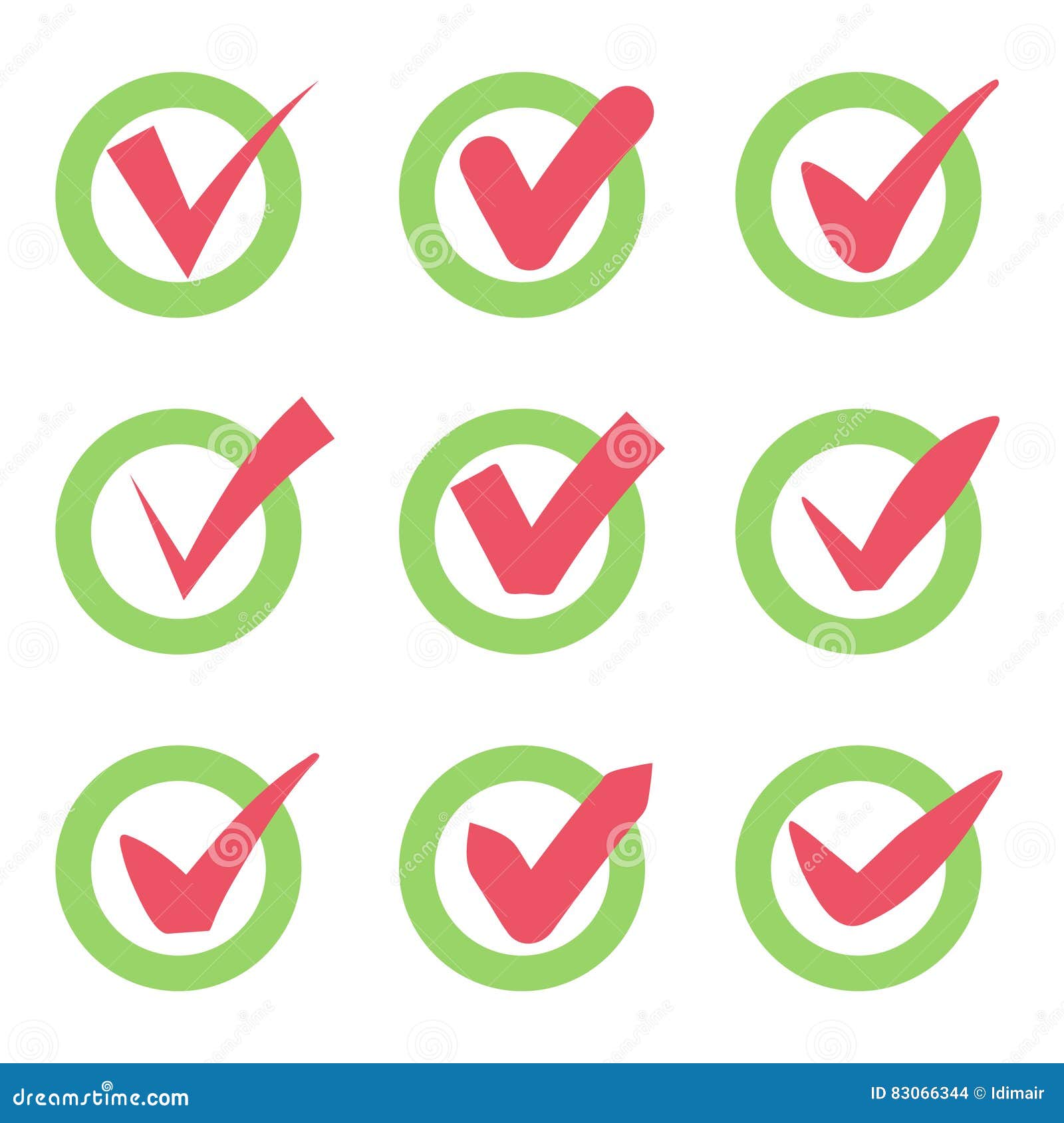 Check Mark Icons. Red Tick Check Marks in Green Circles Stock Vector ...