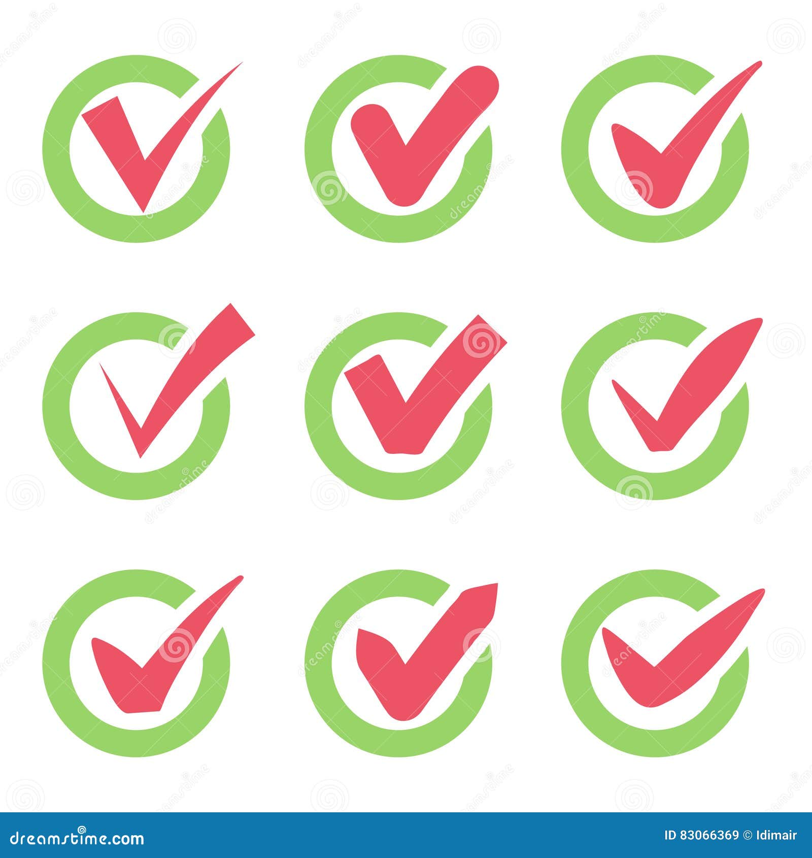 Check Mark Icons. Red Tick Check Marks In Green Circles. Vector ...
