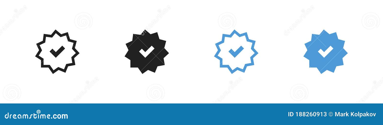 Check Mark Icons Set. Profile Verification Blue Button in Flat Stock ...