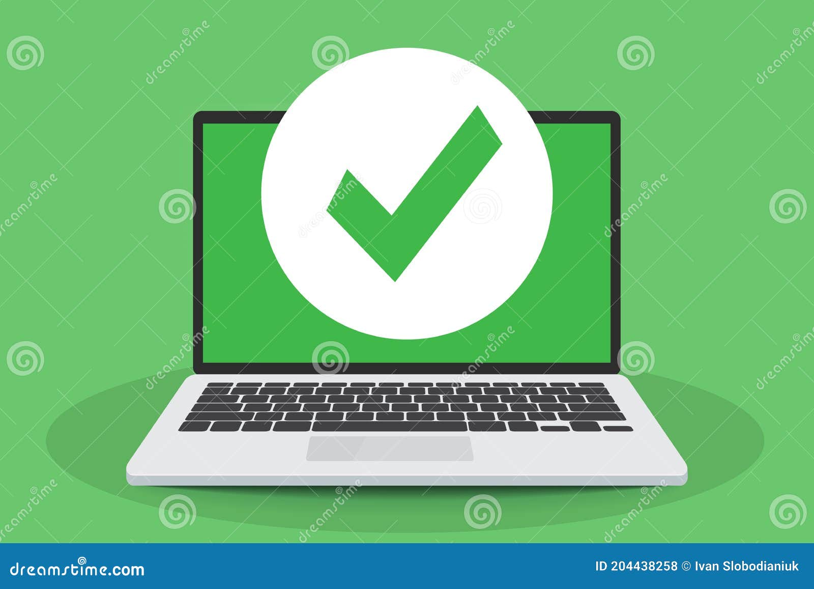 Check Mark On Laptop Screen. Bubble Notification. Confirmation ...