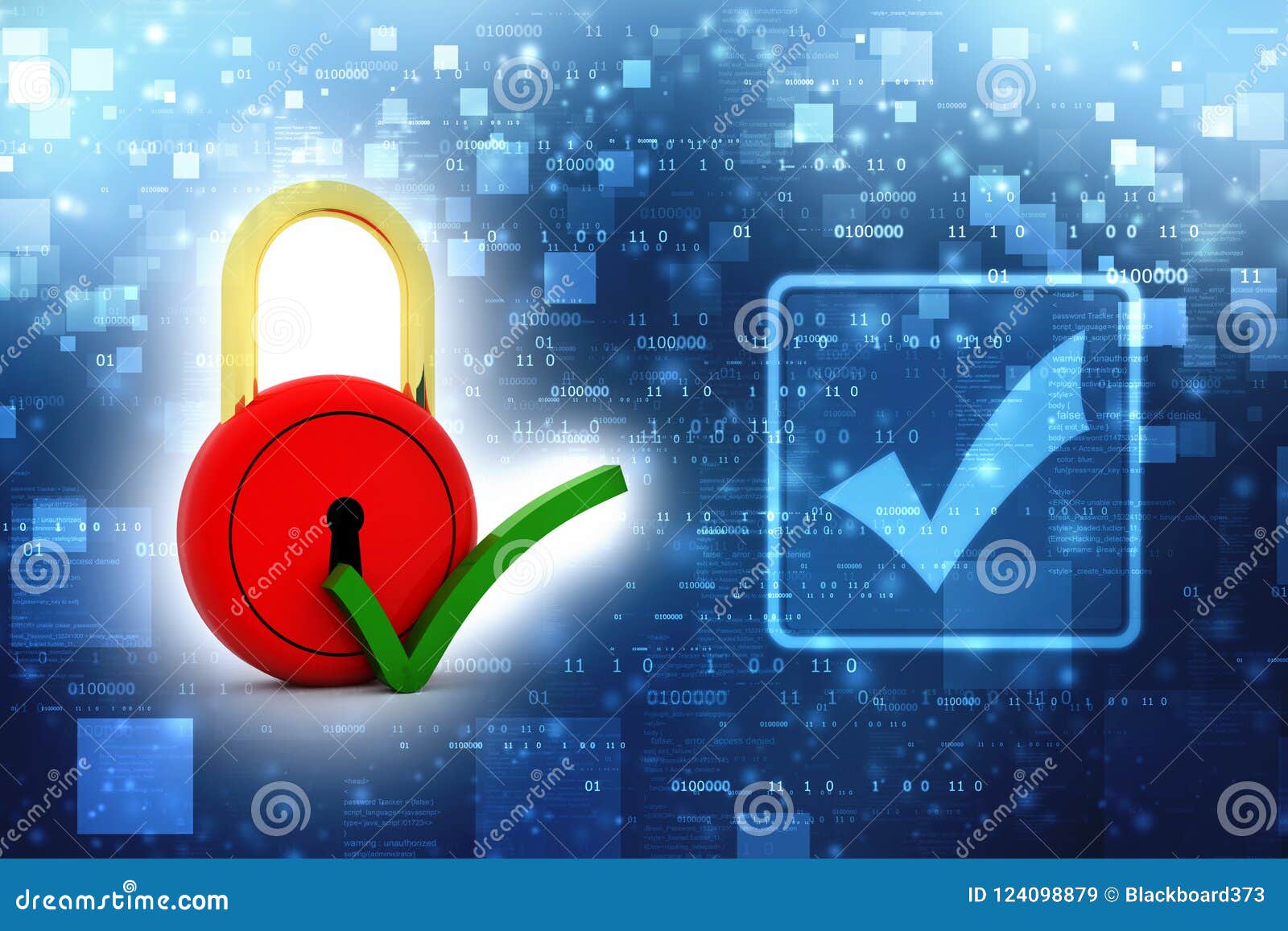 Lock with Check Mark in Digital Background Stock Illustration ...