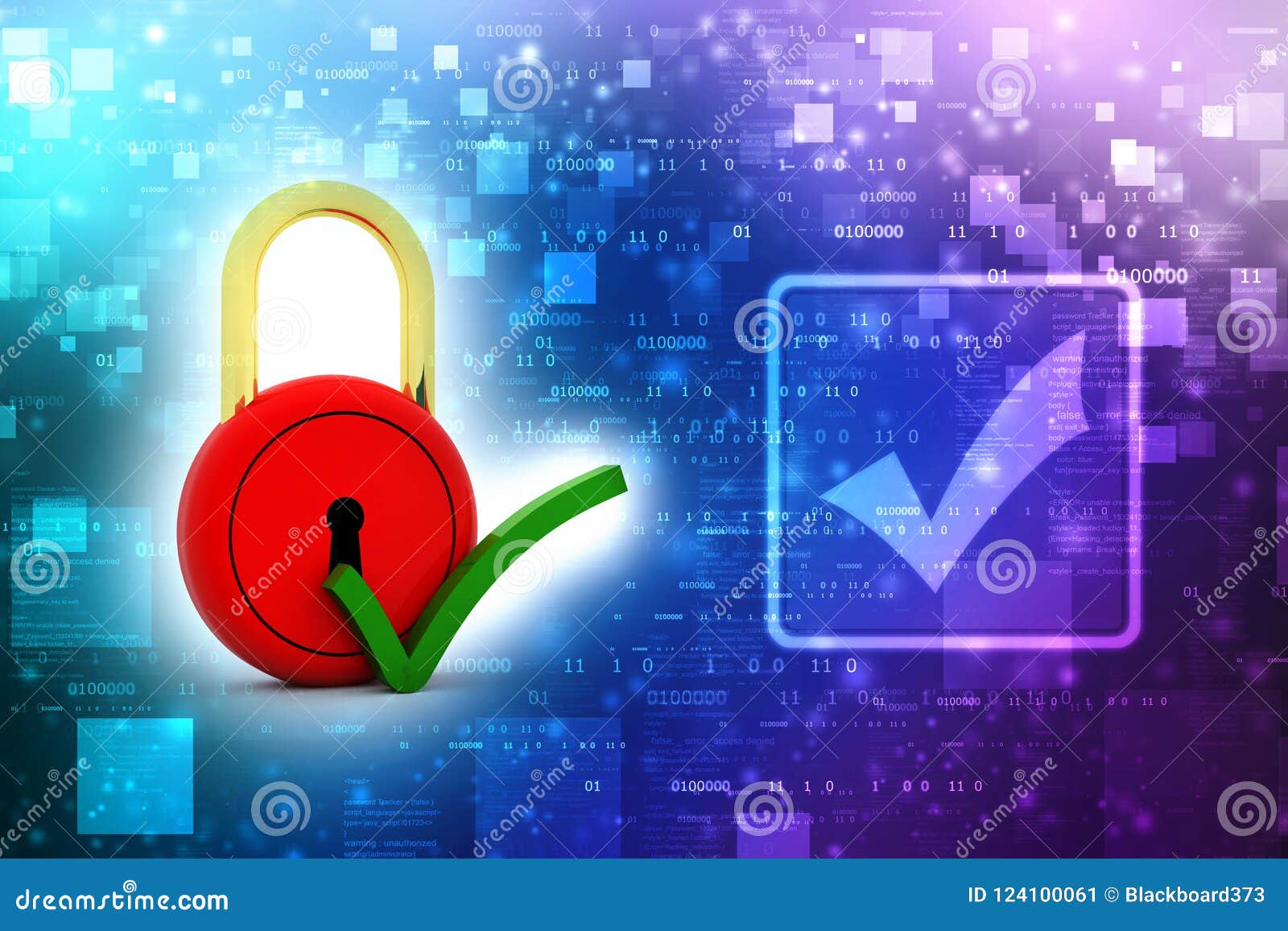 Lock with Check Mark in Digital Background Stock Illustration ...