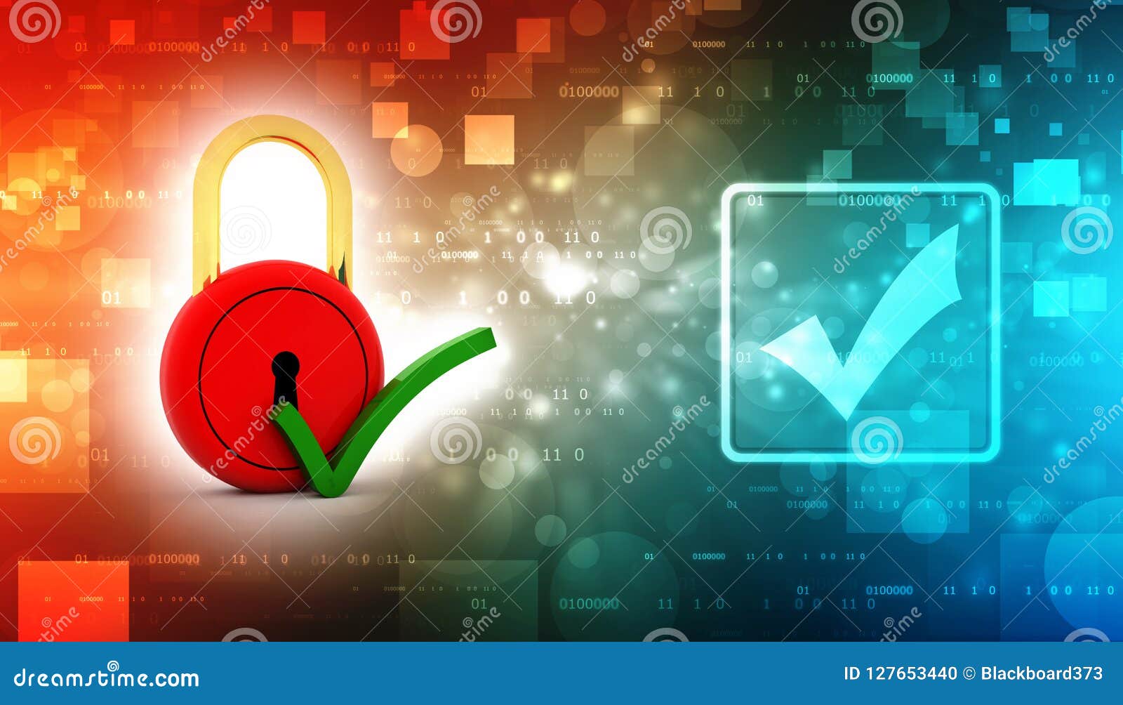 Lock with Check Mark in Digital Background Stock Illustration ... Lock with Check Mark in Digital Background Stock Illustration ...