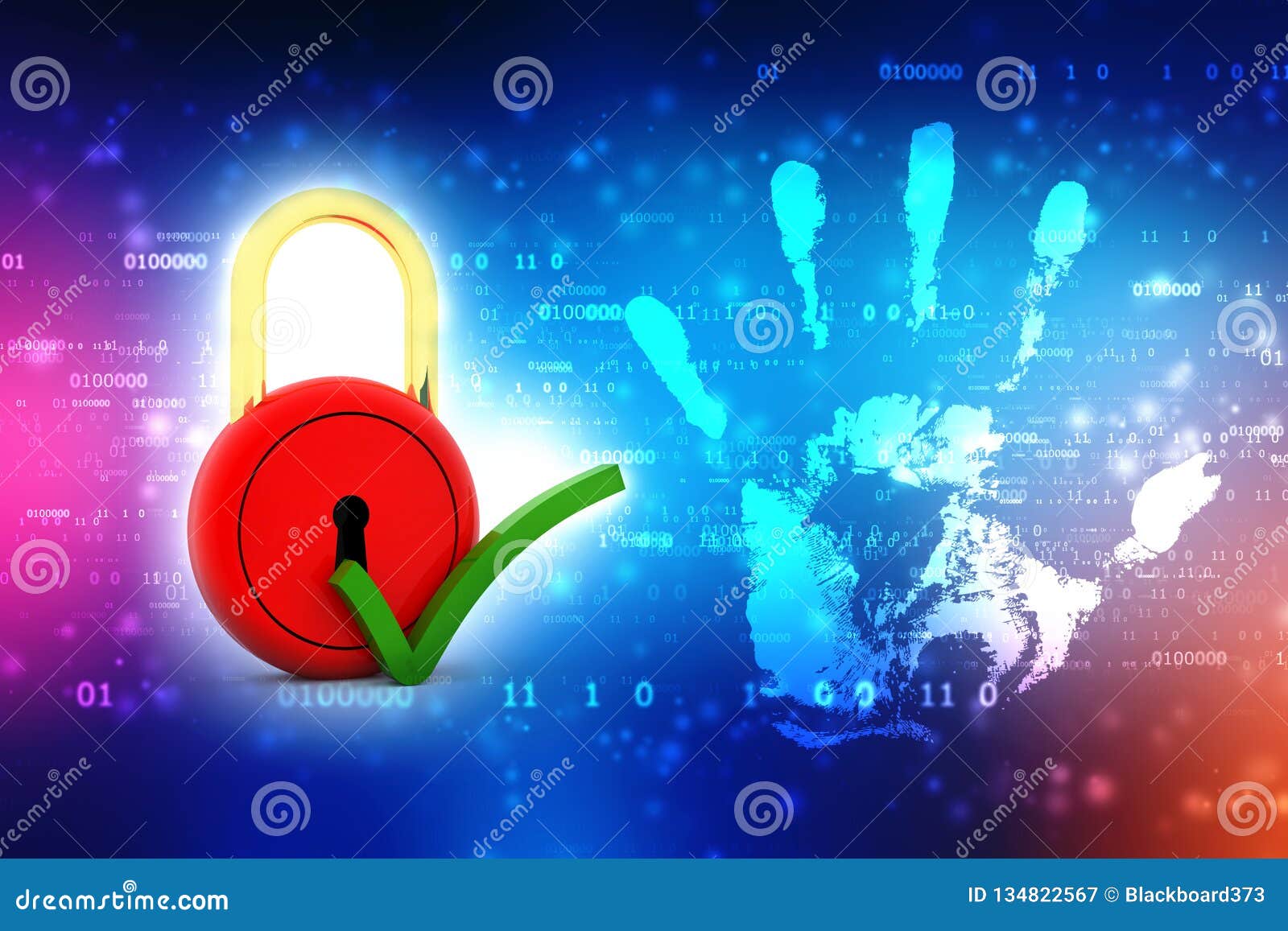 Lock with Check Mark in Digital Background Stock Illustration ...