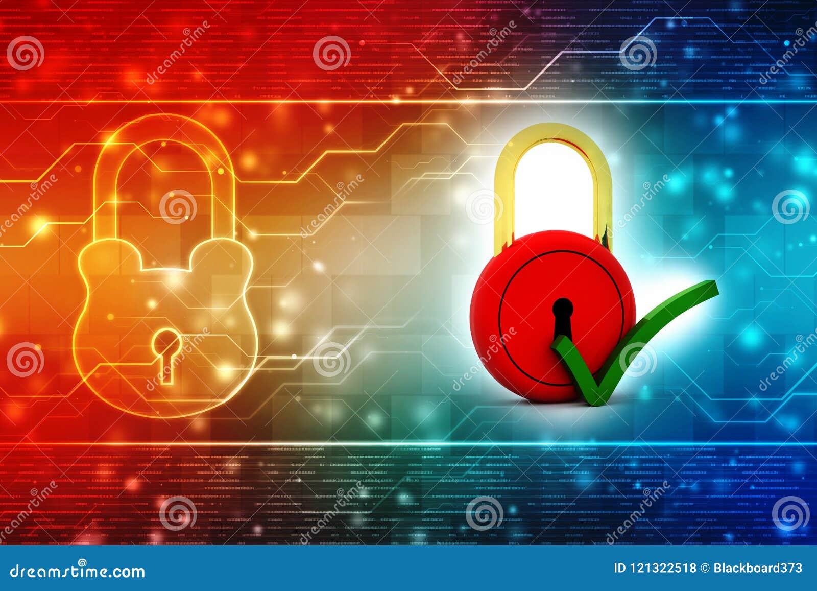 Security Lock with Check Mark in Digital Background Stock Photo - Image ...