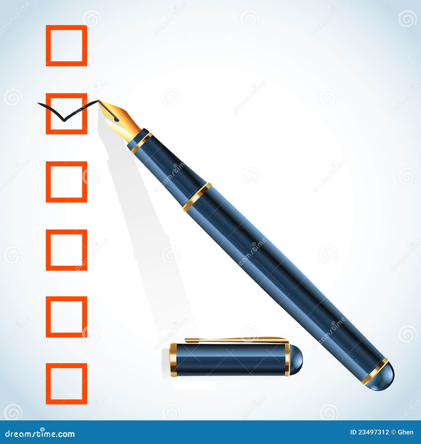 Check mark and pen stock vector. Illustration of background - 23497312