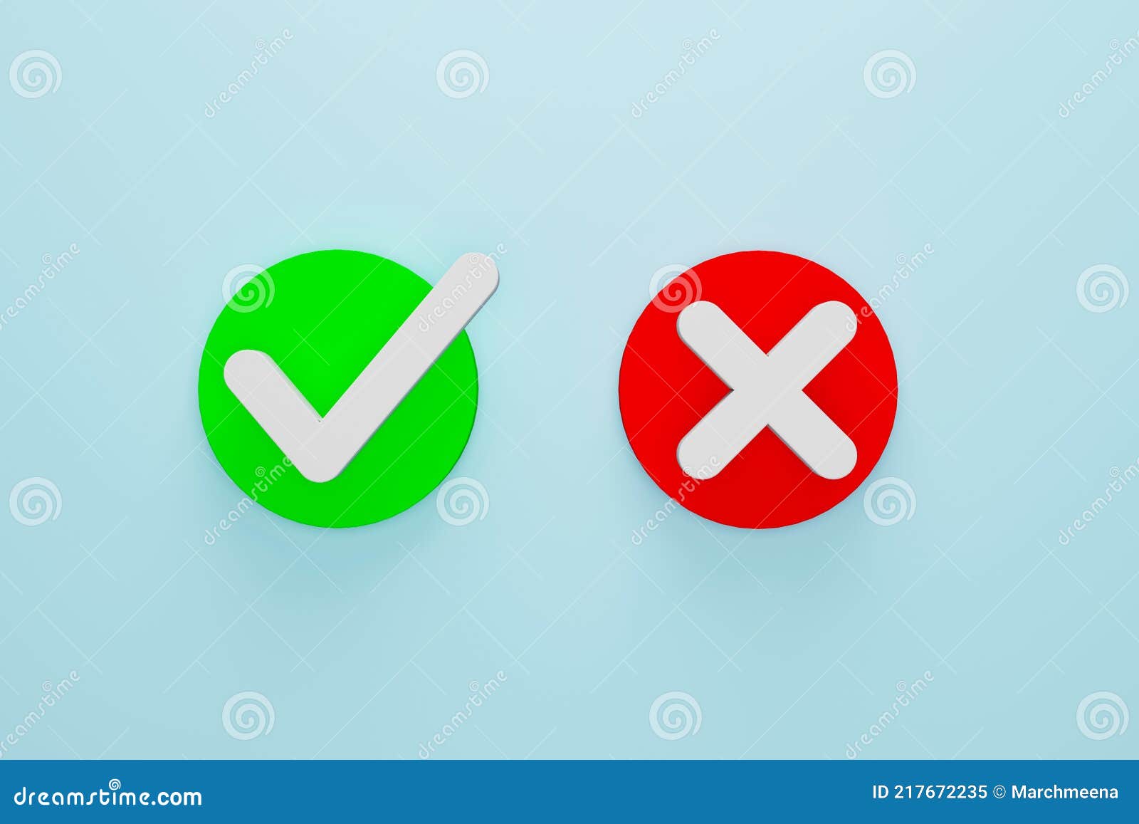 Check Mark Sign and Cross Mark on Light Blue Background Stock ...
