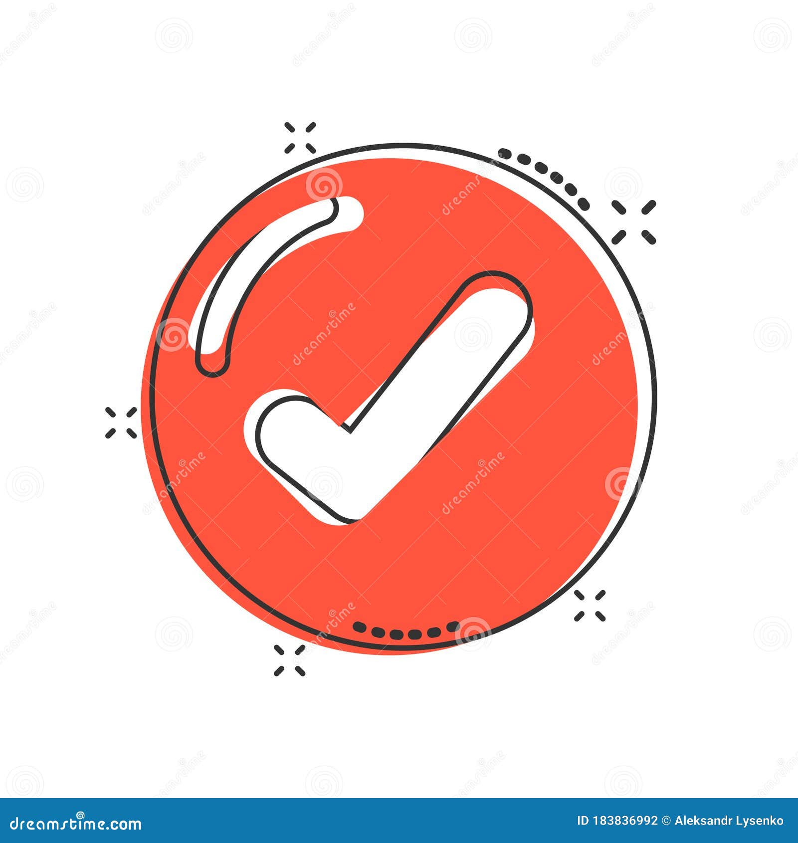 Check Mark Sign Icon in Comic Style. Confirm Button Cartoon Vector ...