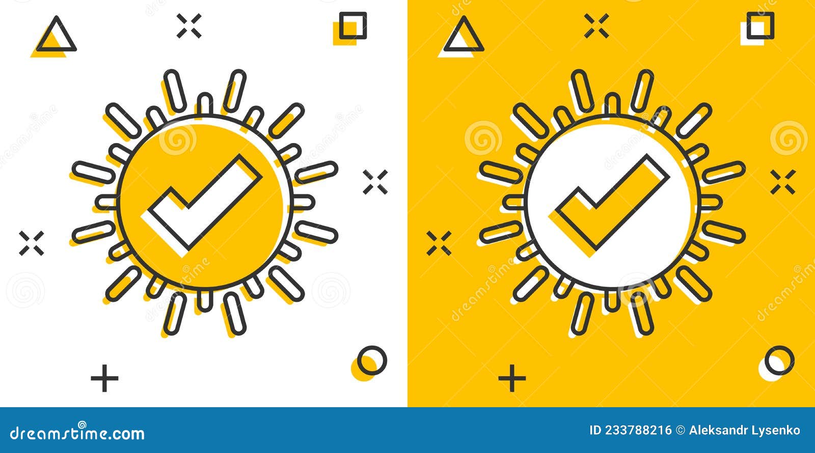 Check Mark Sign Icon in Comic Style. Confirm Button Cartoon Vector ...