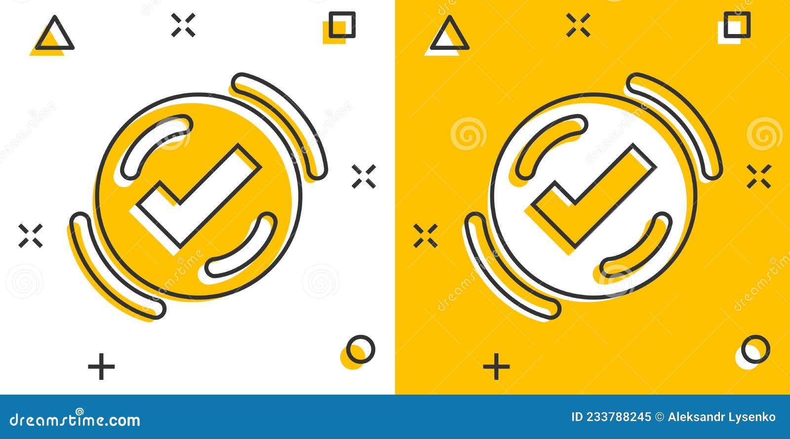 Check Mark Sign Icon in Comic Style. Confirm Button Cartoon Vector ...