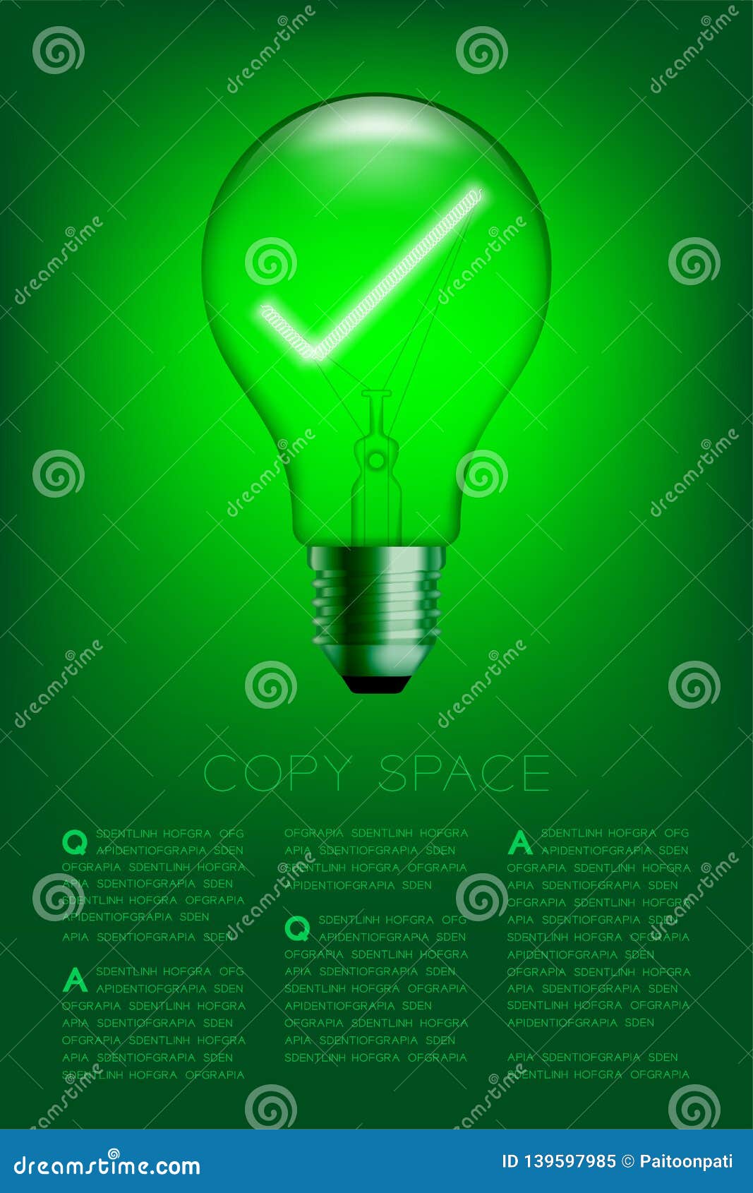 Check Mark Sign Shape Incandescent Light Bulb Switch on Set Correct ...