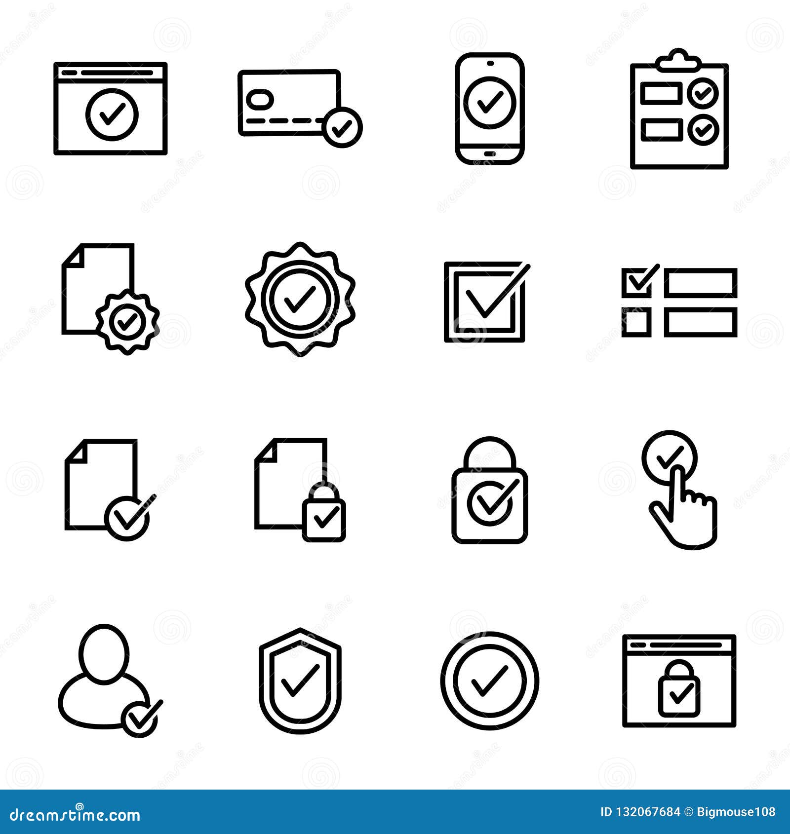 Check Mark Signs Black Thin Line Icon Set. Vector Stock Vector ...