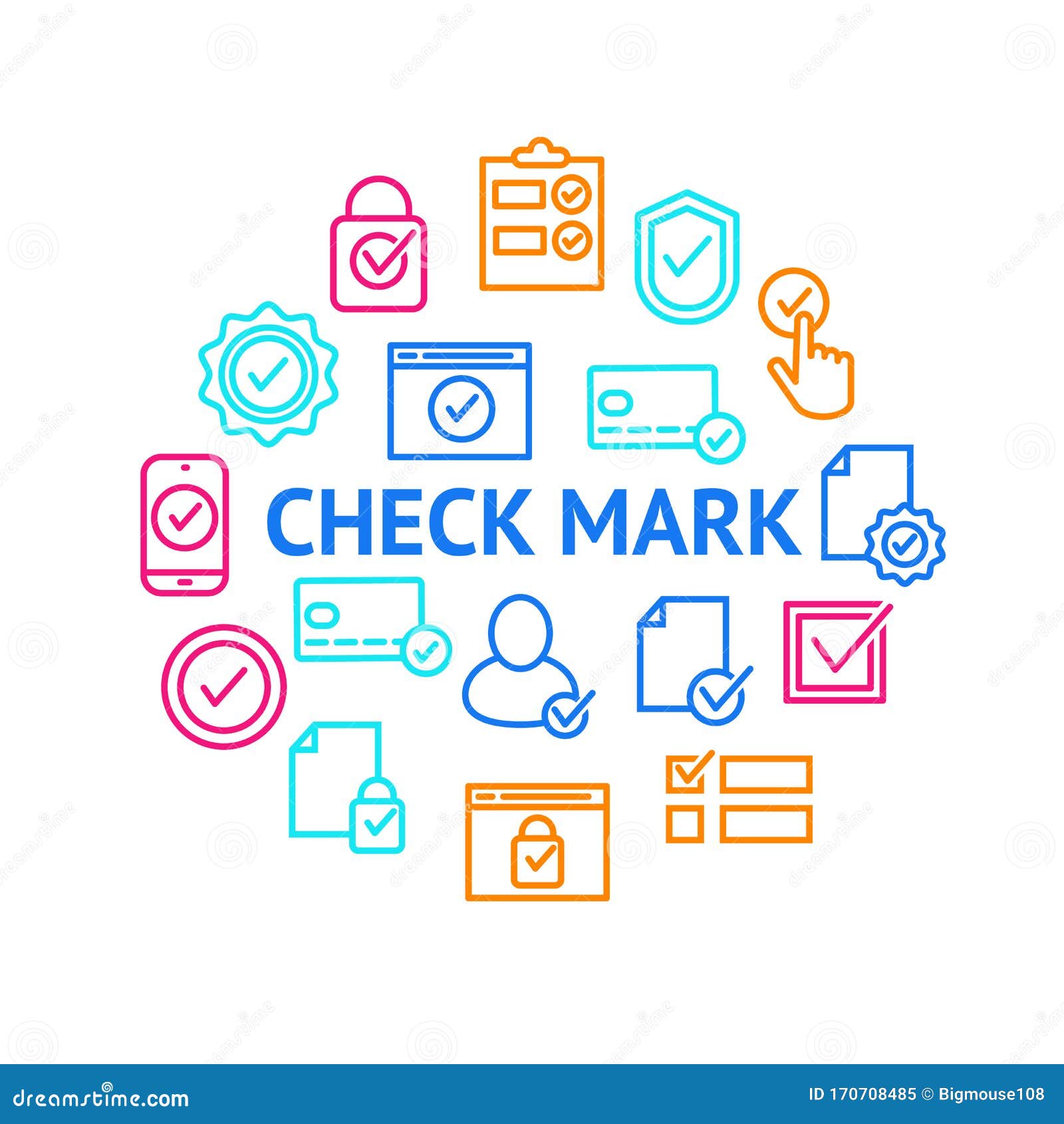 Check Mark Signs Thin Line Round Design Template Ad. Vector Stock ...