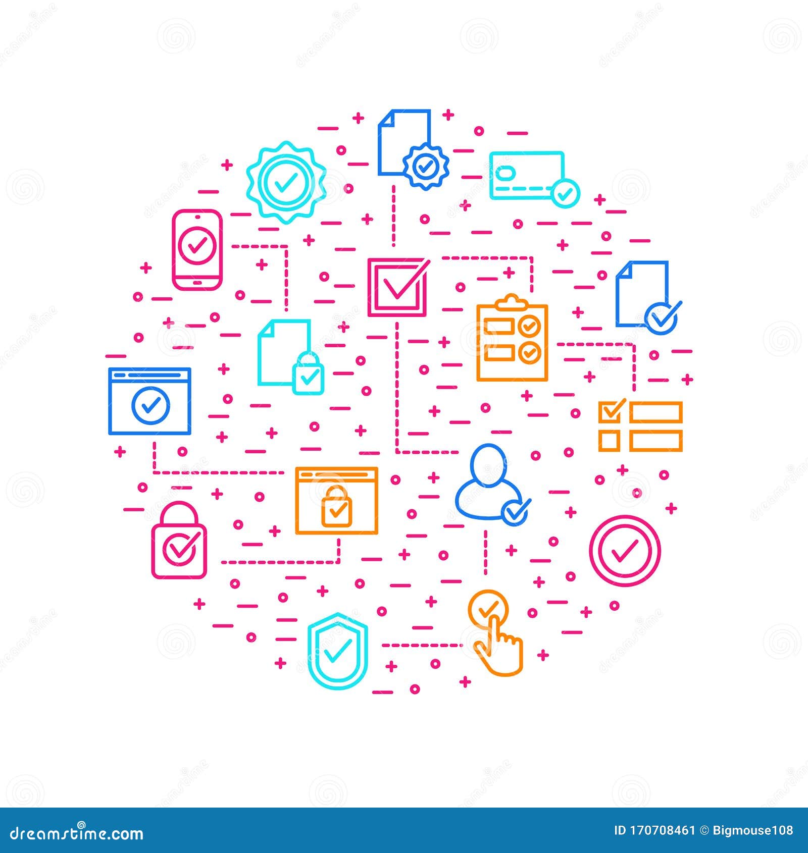 Check Mark Signs Thin Line Round Design Template. Vector Stock Vector ...