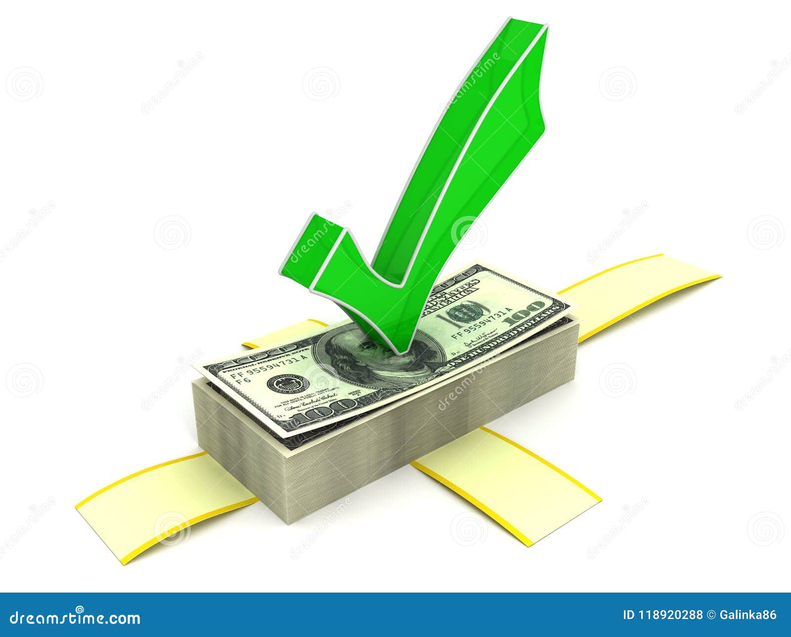 Check Mark on a Stack of Dollars Stock Illustration - Illustration of ...