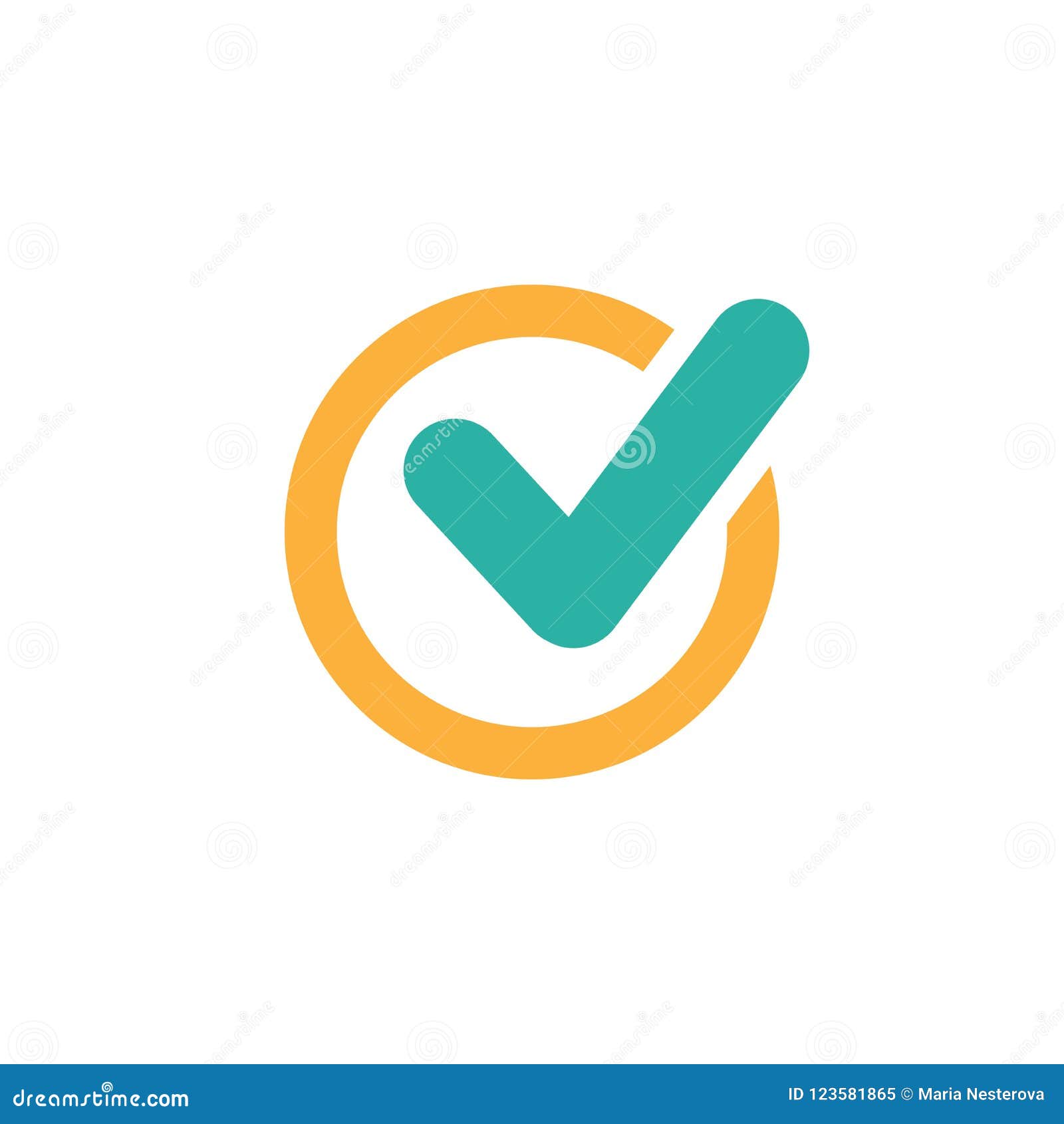 Check Mark. Valid Seal Icon. Blue Rounded Tick in Orange Circle. Flat ...