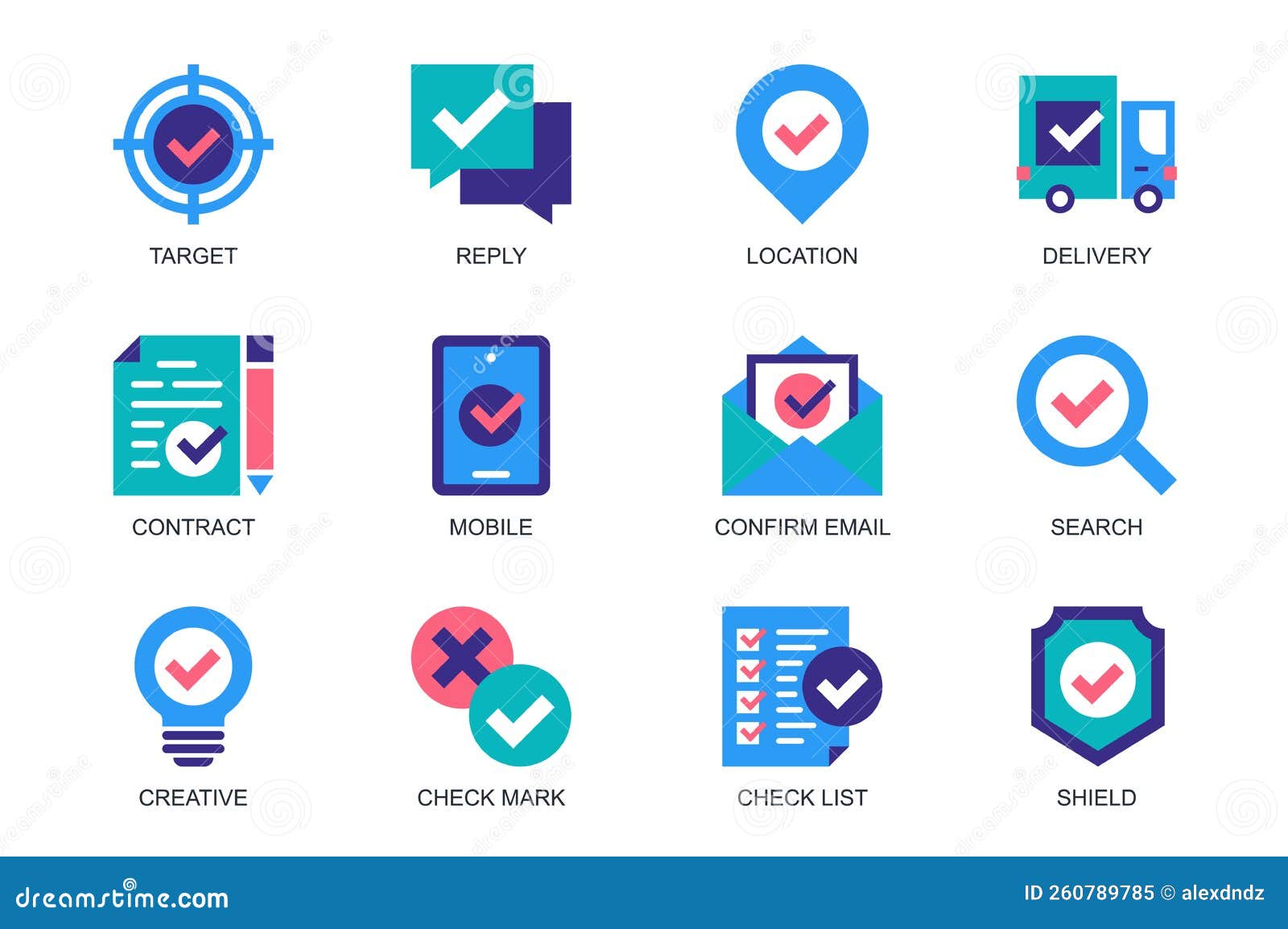 Check Marks Concept of Web Icons Set in Simple Flat Design. Stock ...