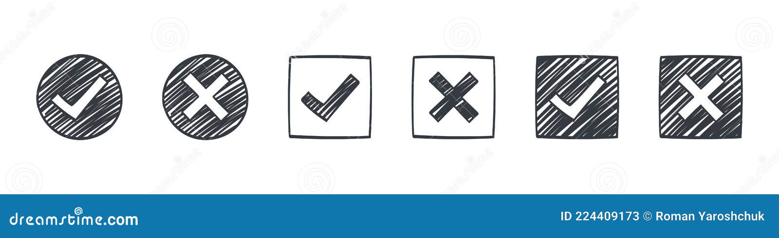 Check Marks. Drawn Icons of Check Marks. Checkbox Icons and Sketch ...