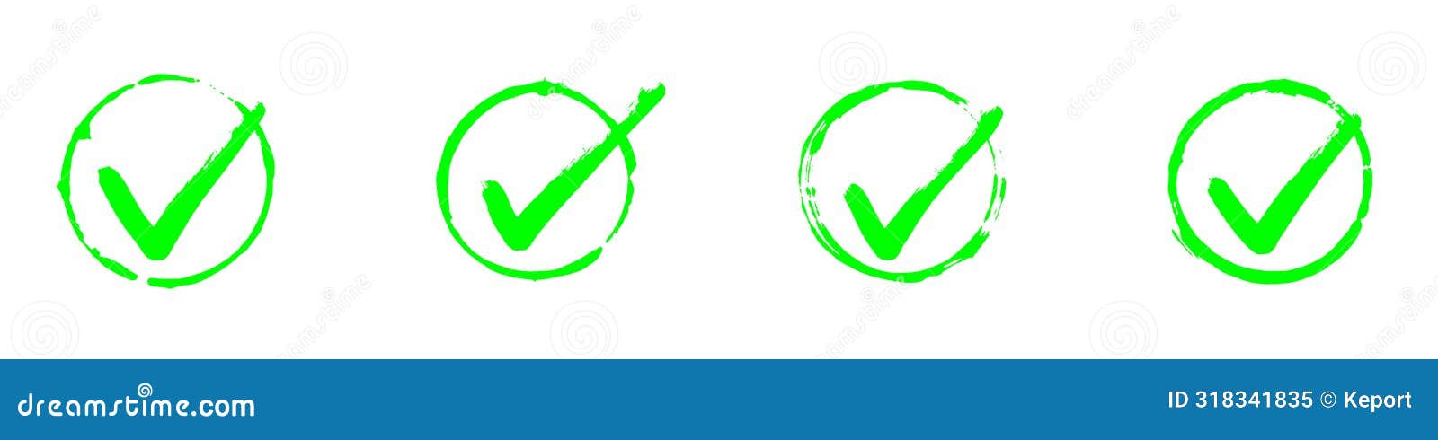 4 Check Marks with Green Color Painted with Paintbrush in Circles Stock ...