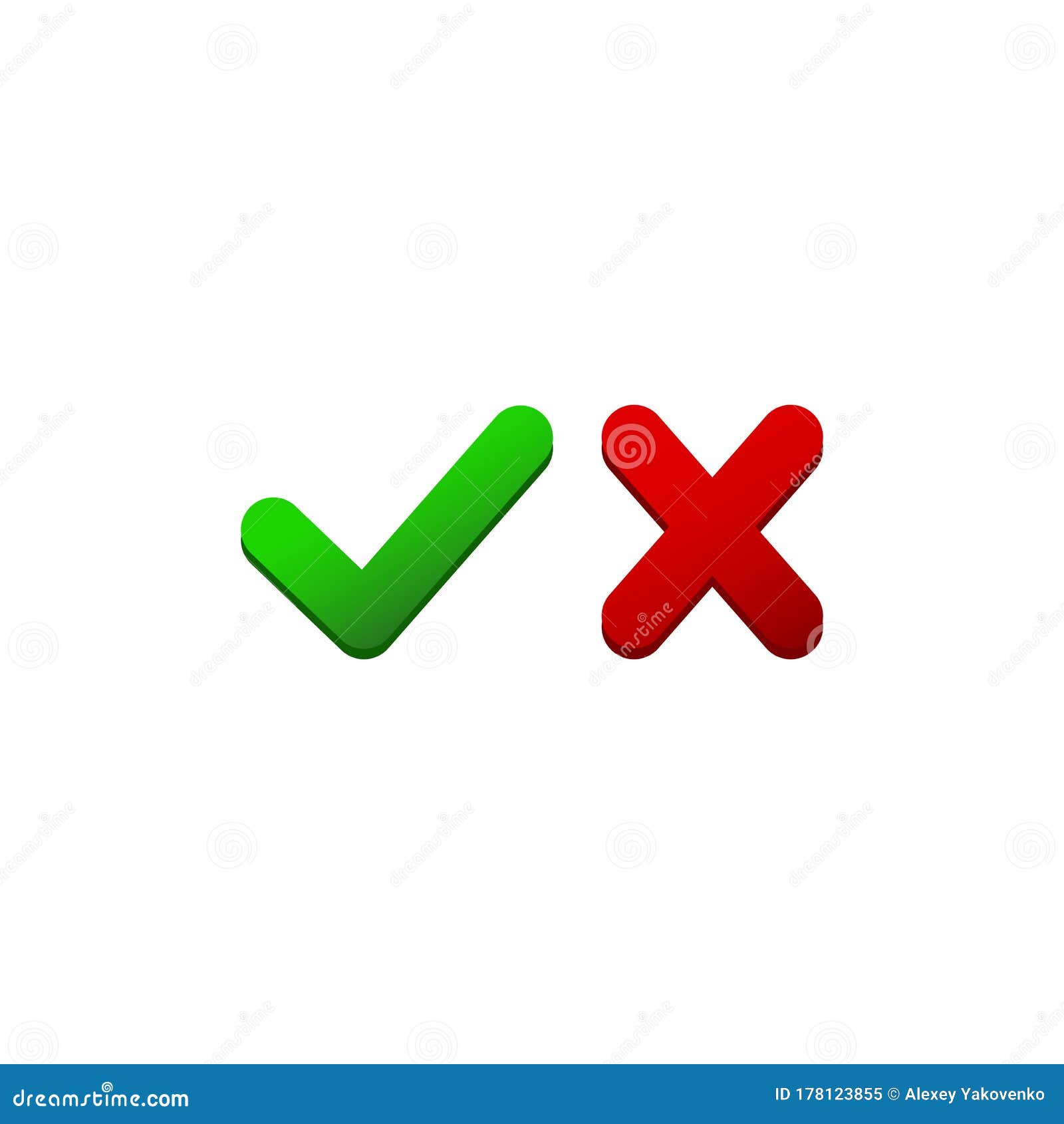 Check Marks in Red and Green or Tick, Cross Checkmarks Flat Icon on ...