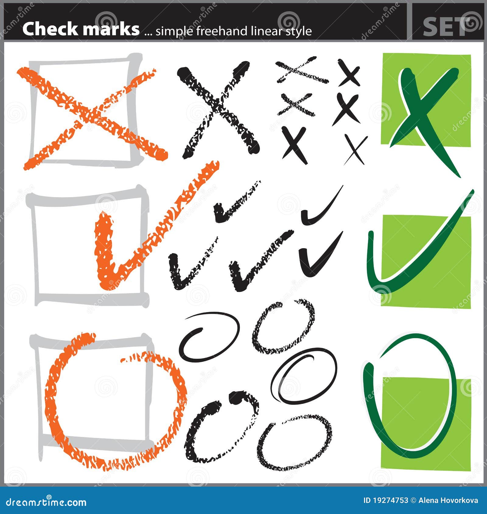 Check Marks Set (freehand Artistic Style, ) Stock Vector - Illustration ...