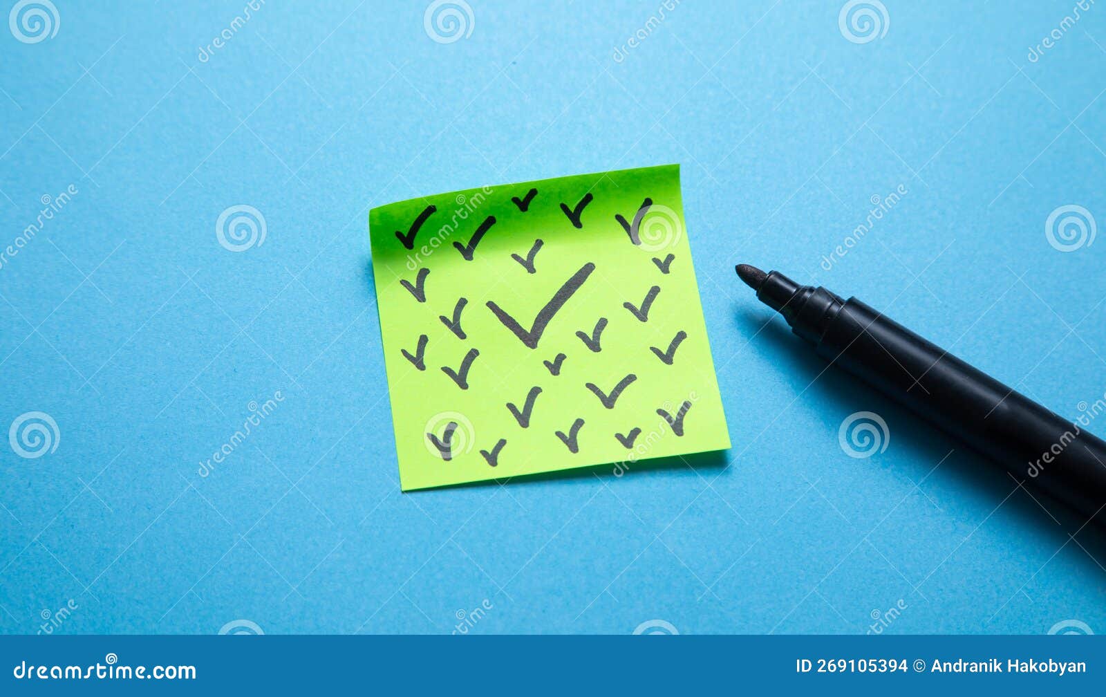 Check Marks on Sticky Note on the Blue Background Stock Photo - Image ...