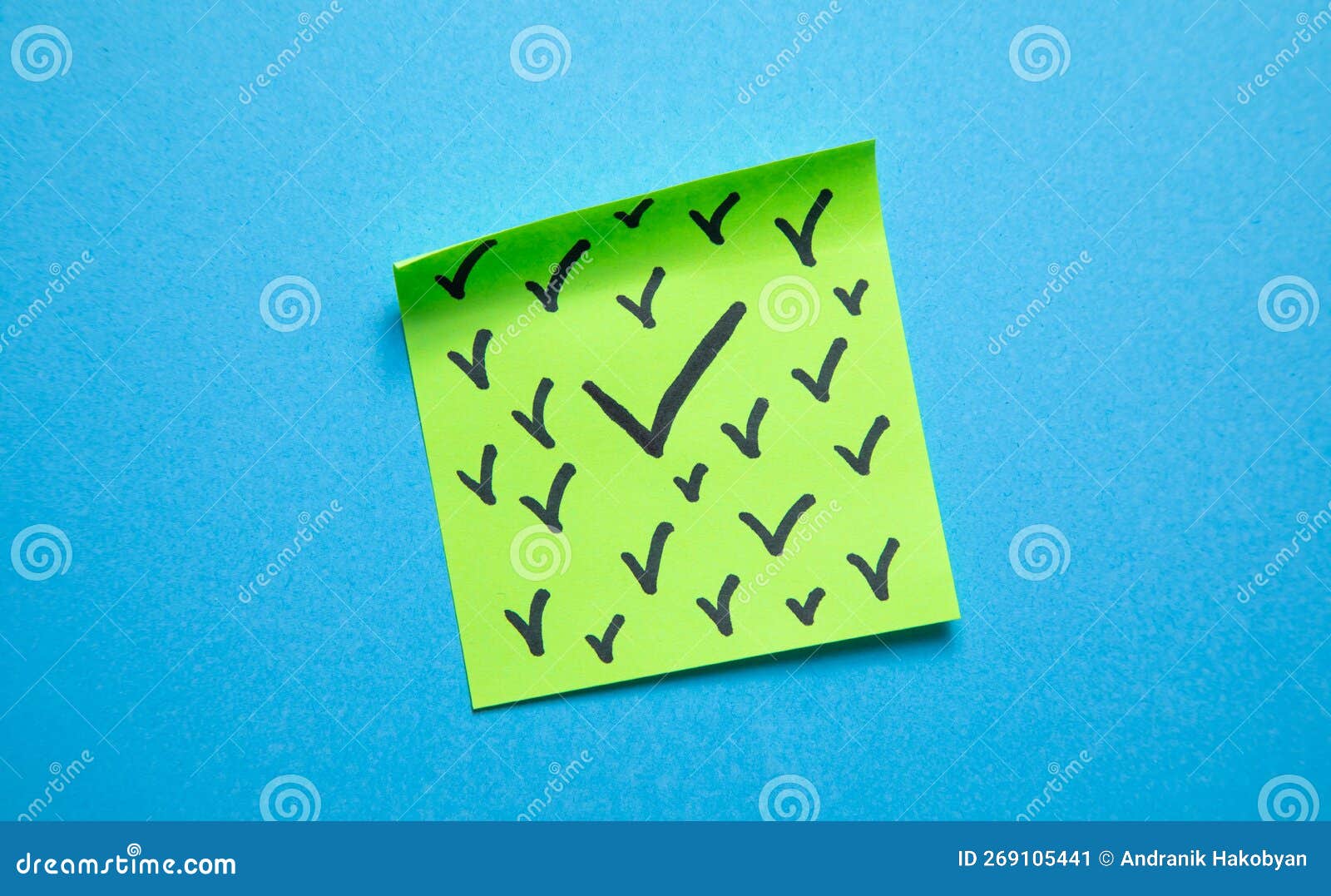 Check Marks on Sticky Note on the Blue Background Stock Image - Image ...