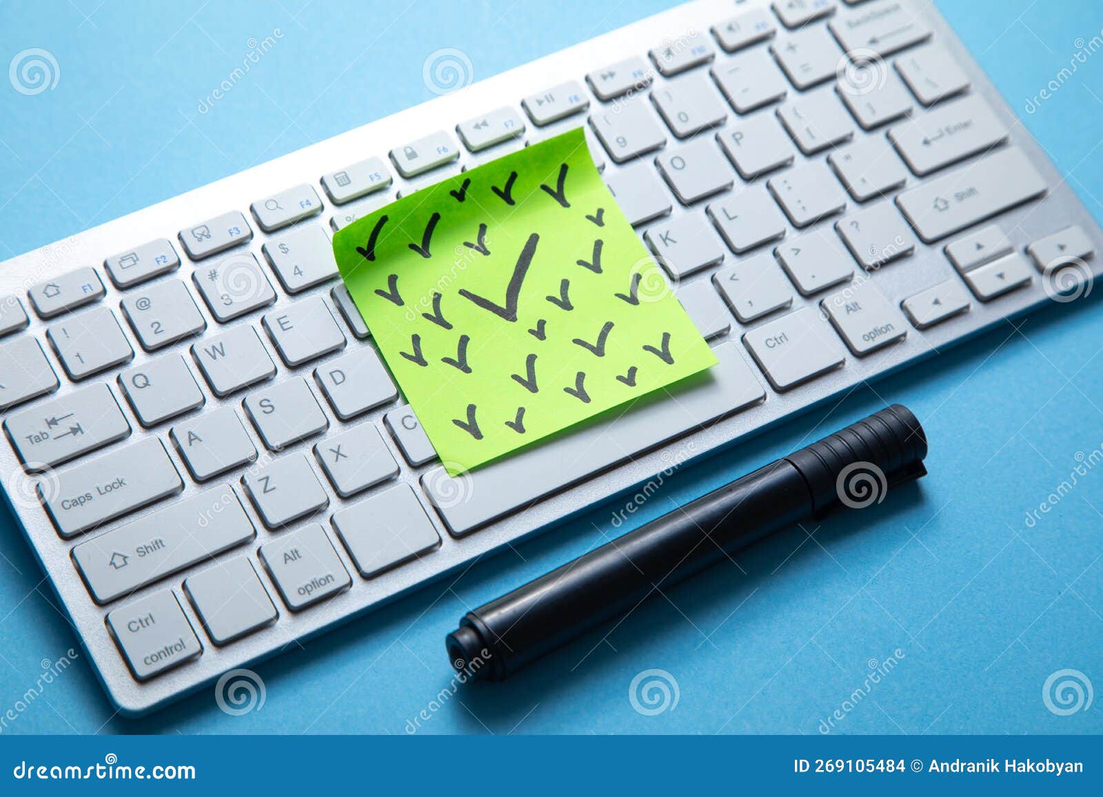 Check Marks on Sticky Note on the Blue Background Stock Photo - Image ...