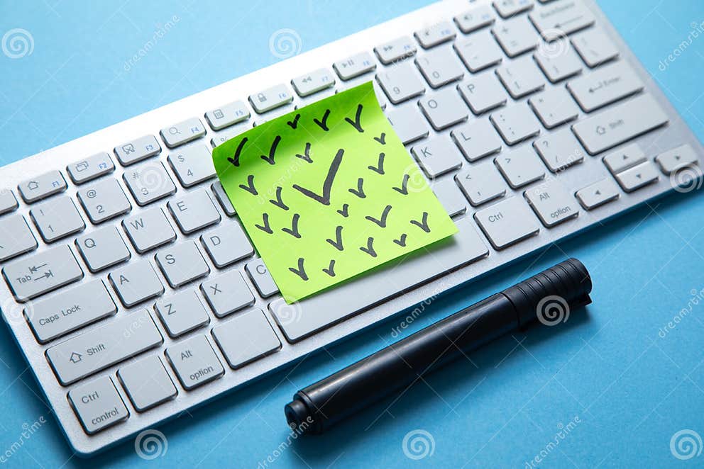 Check Marks on Sticky Note on the Blue Background Stock Photo - Image ...