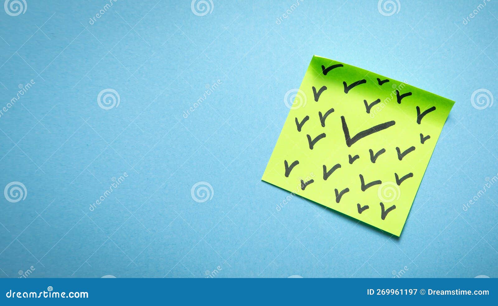 Check Marks on Sticky Note on the Blue Background Stock Image - Image ...