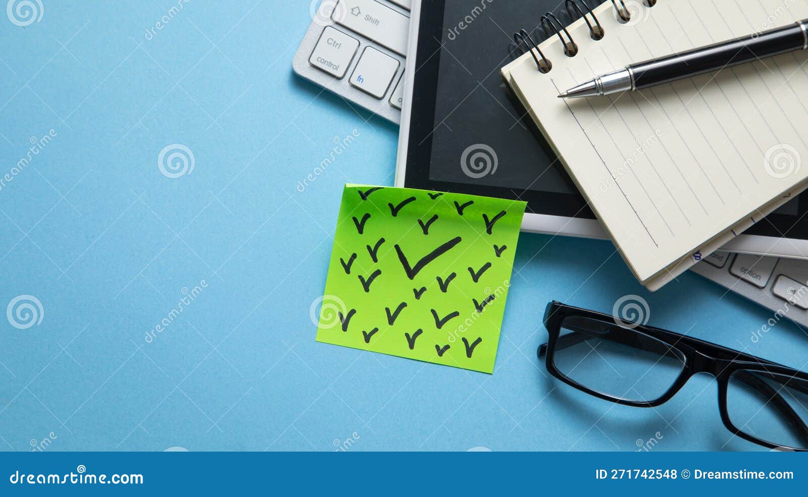 Check Marks on Sticky Note on the Blue Background Stock Photo - Image ...