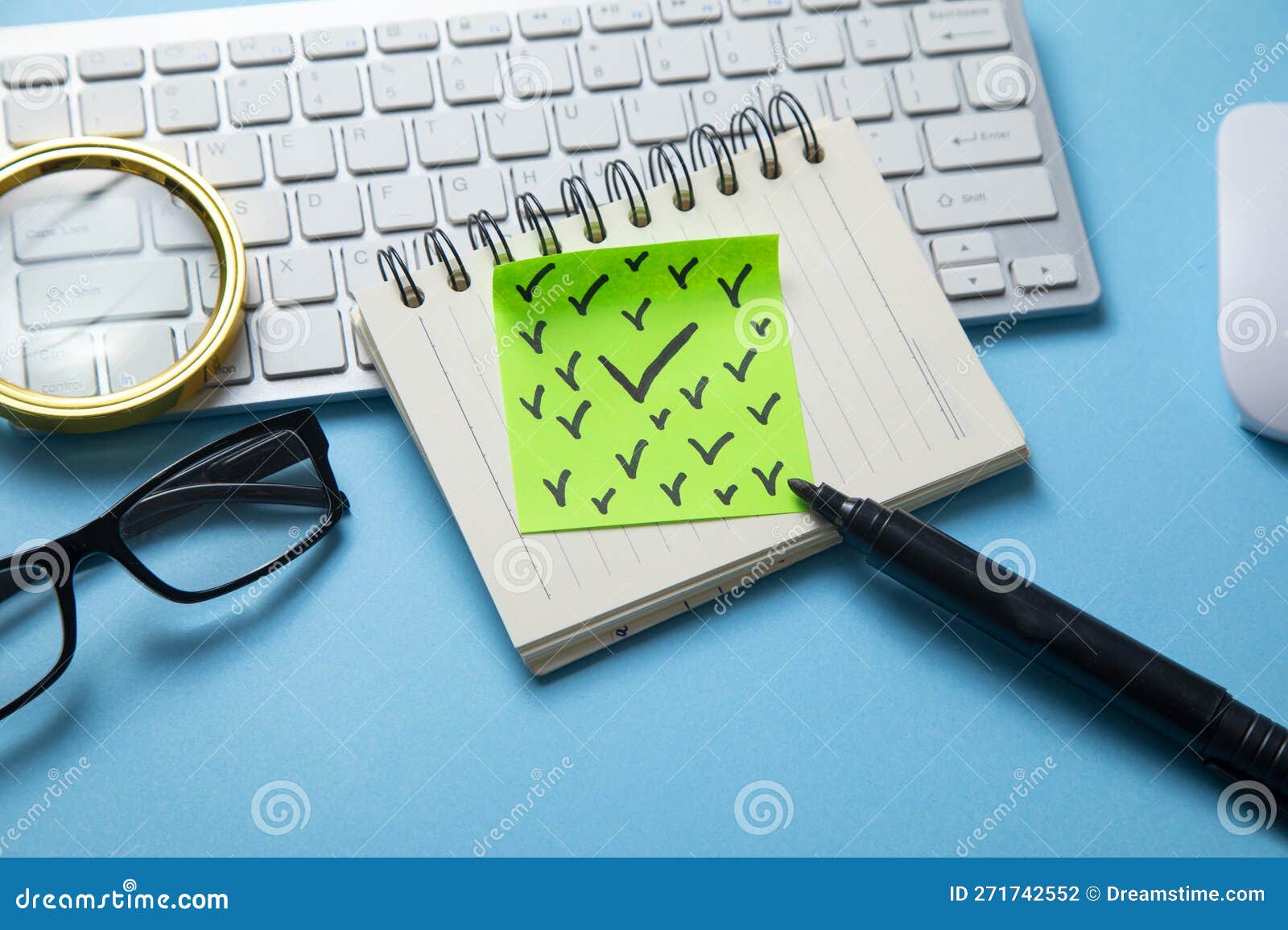 Check Marks on Sticky Note on the Blue Background Stock Photo - Image ...