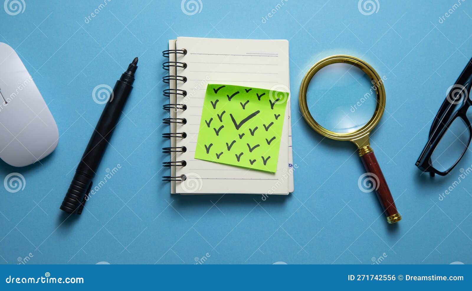 Check Marks on Sticky Note on the Blue Background Stock Photo - Image ...