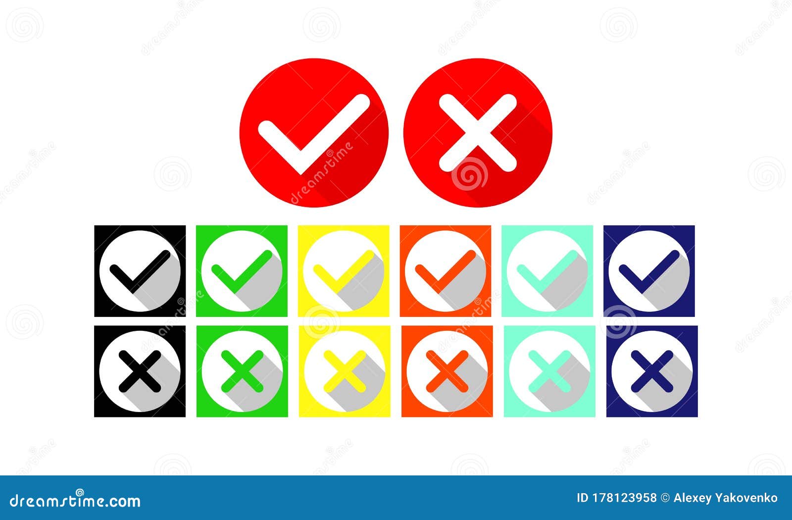 Check Marks or Tick, Cross Checkmarks Flat Icon Set in Modern Colour ...