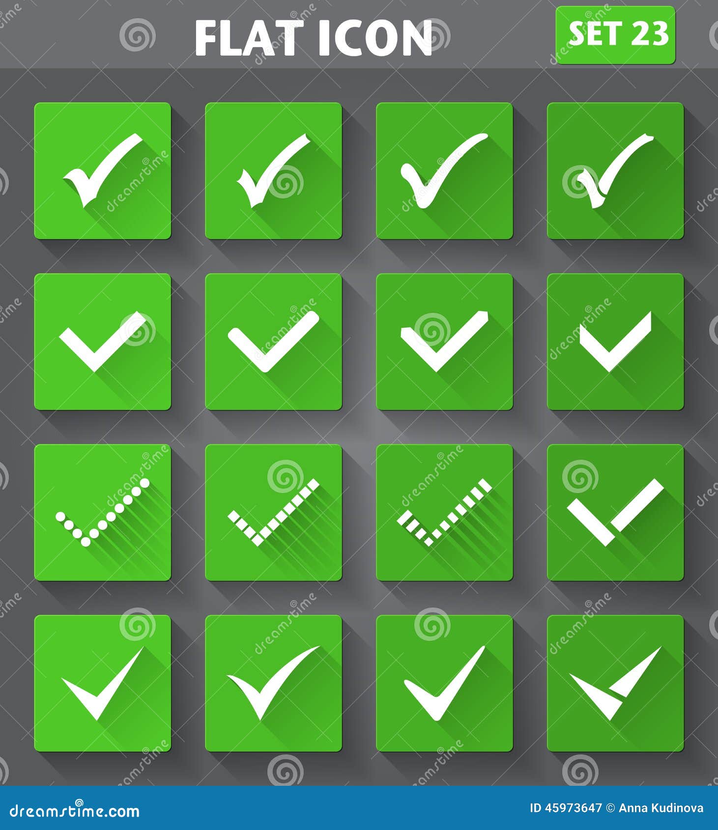 Check Marks or Ticks Icons Set in Flat Style with Long Shadows. Stock ...