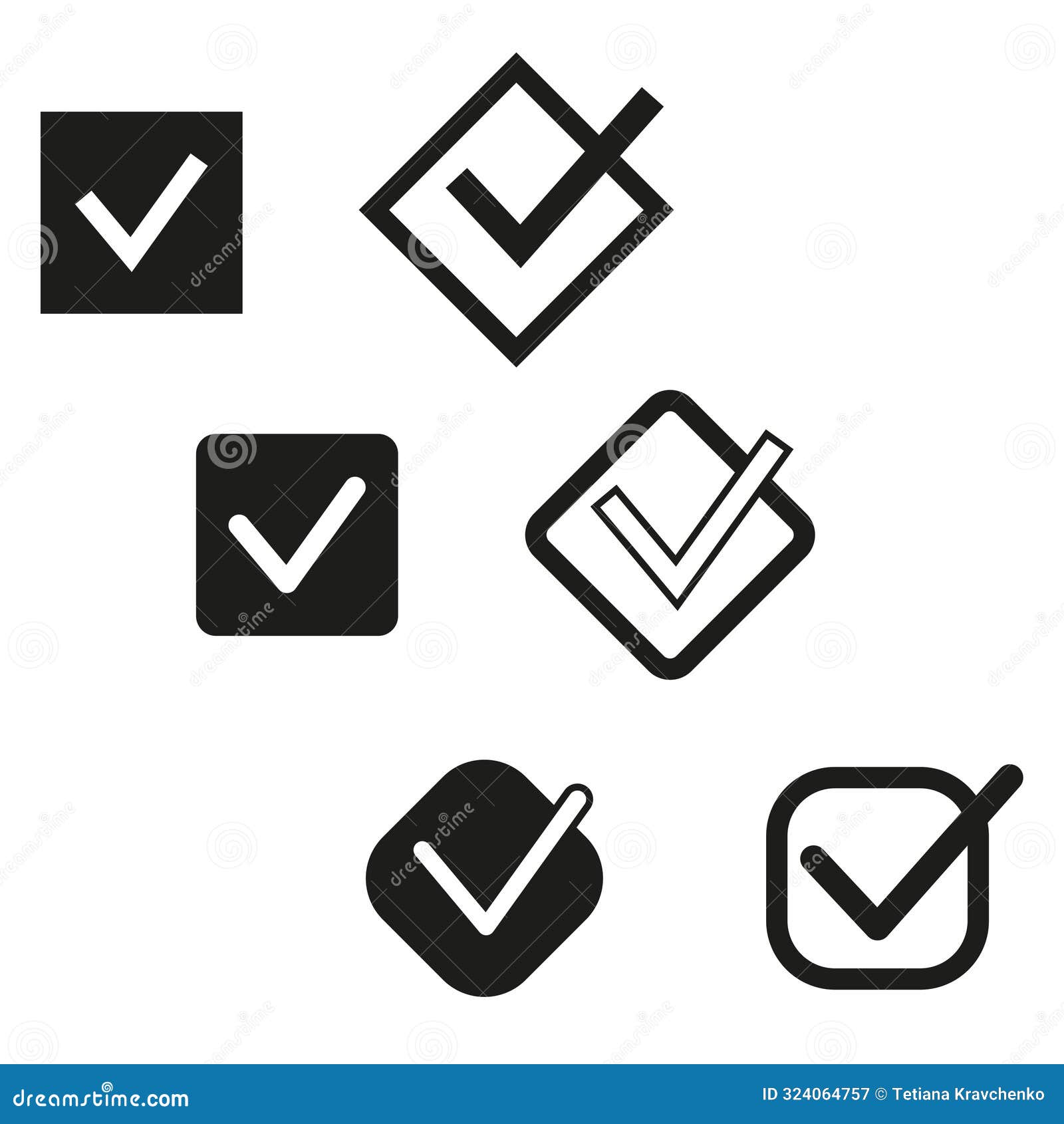 Check Marks in Various Styles. Black and White Vector Icons. Symbols of ...