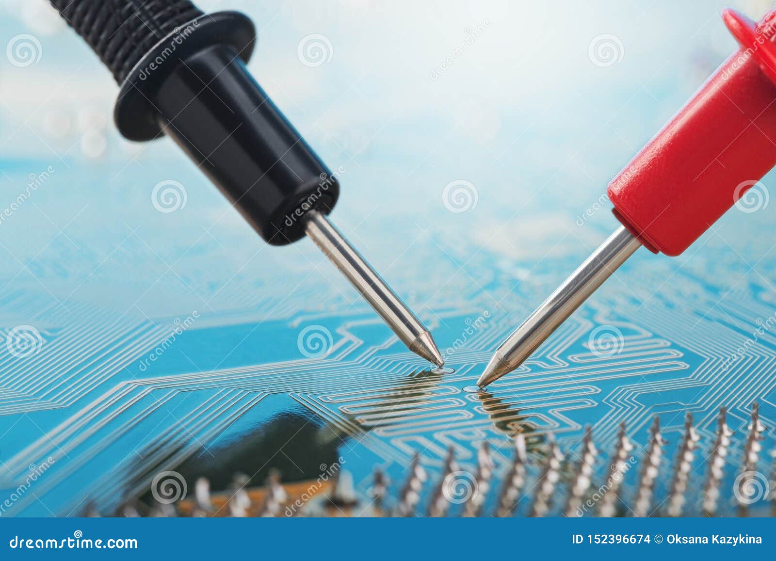 Check by Multimeter, Electronic Circuit Board of Digital Device with ...