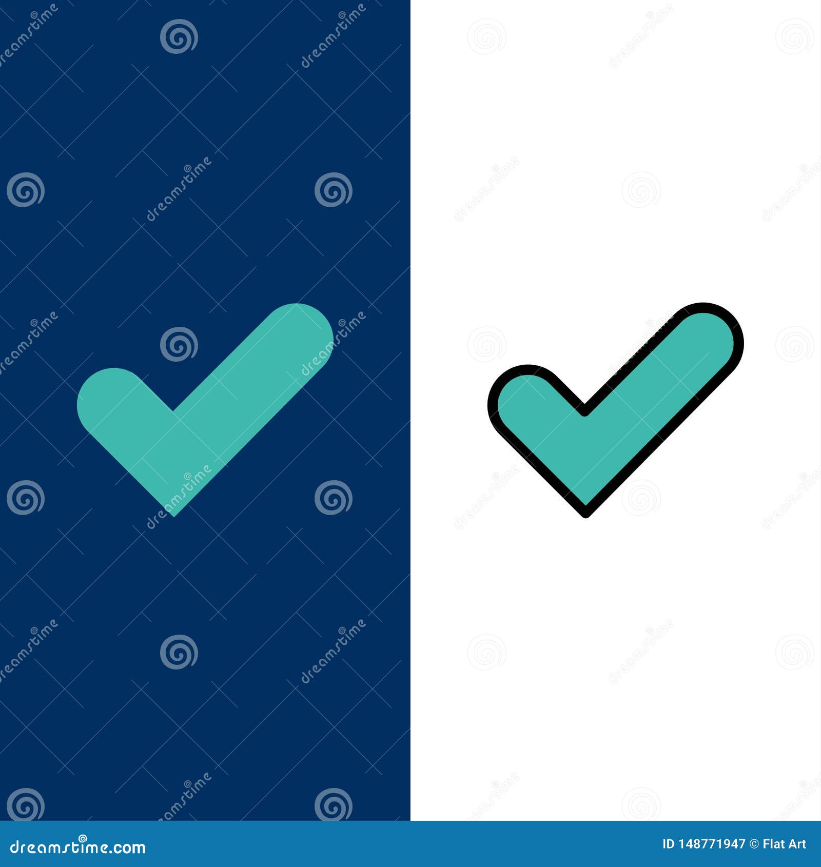 Check, Ok, Tick, Good Icons. Flat and Line Filled Icon Set Vector Blue ...