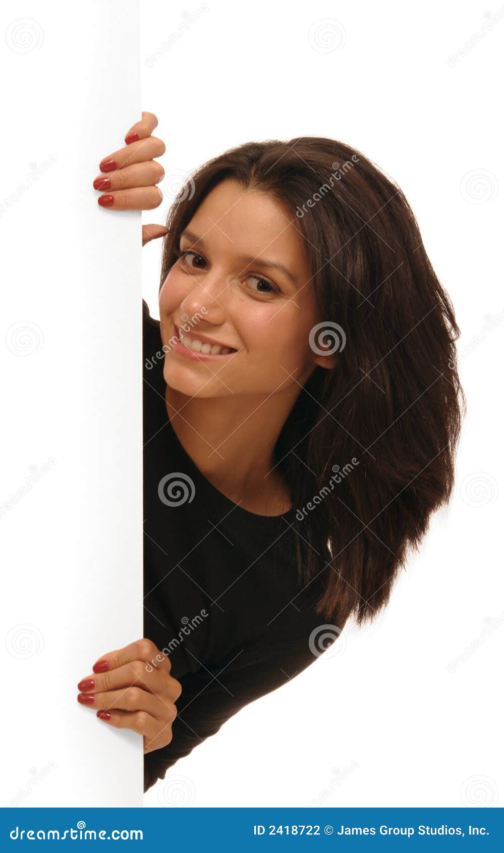 Check it out stock photo. Image of woman, brunette, excited - 2418722