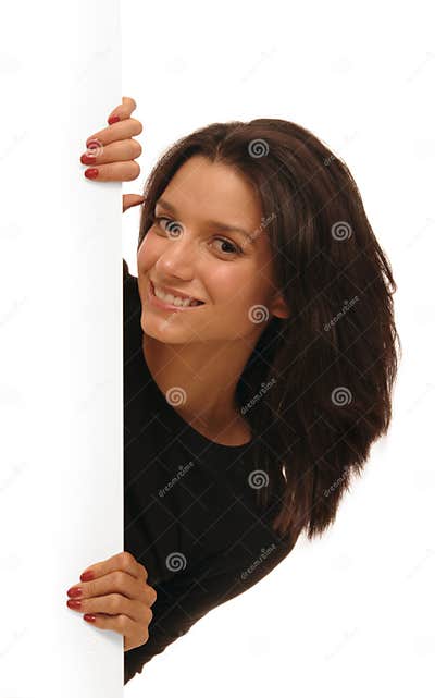 Check it out stock photo. Image of woman, brunette, excited - 2418722