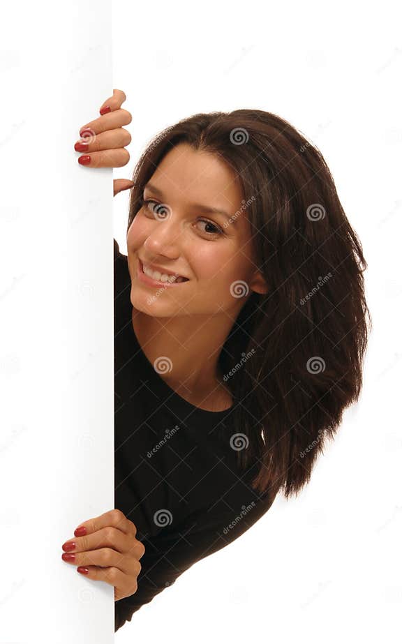 Check it out stock photo. Image of woman, brunette, excited - 2418722