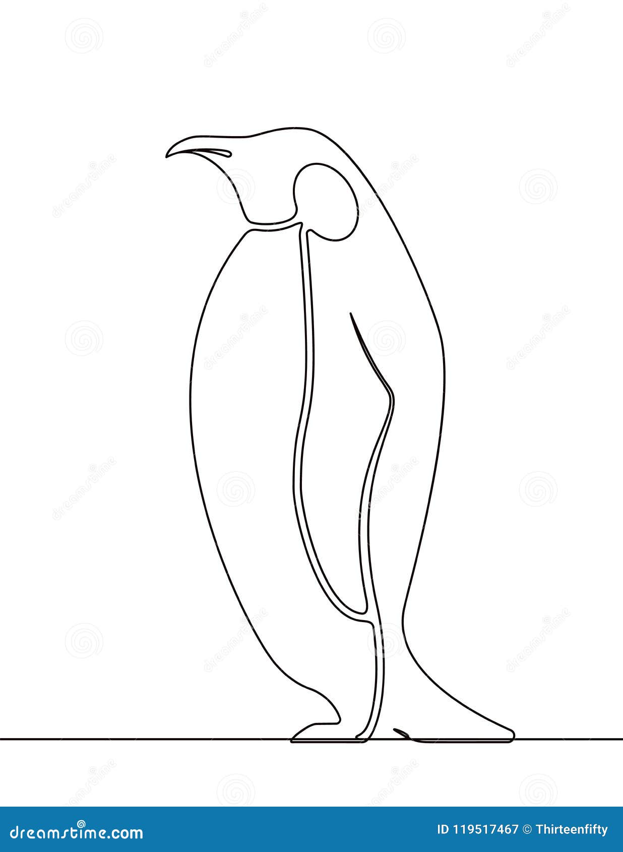 Penguin Continuous One Line Vector Drawing. A Penguin Is Standing In ...