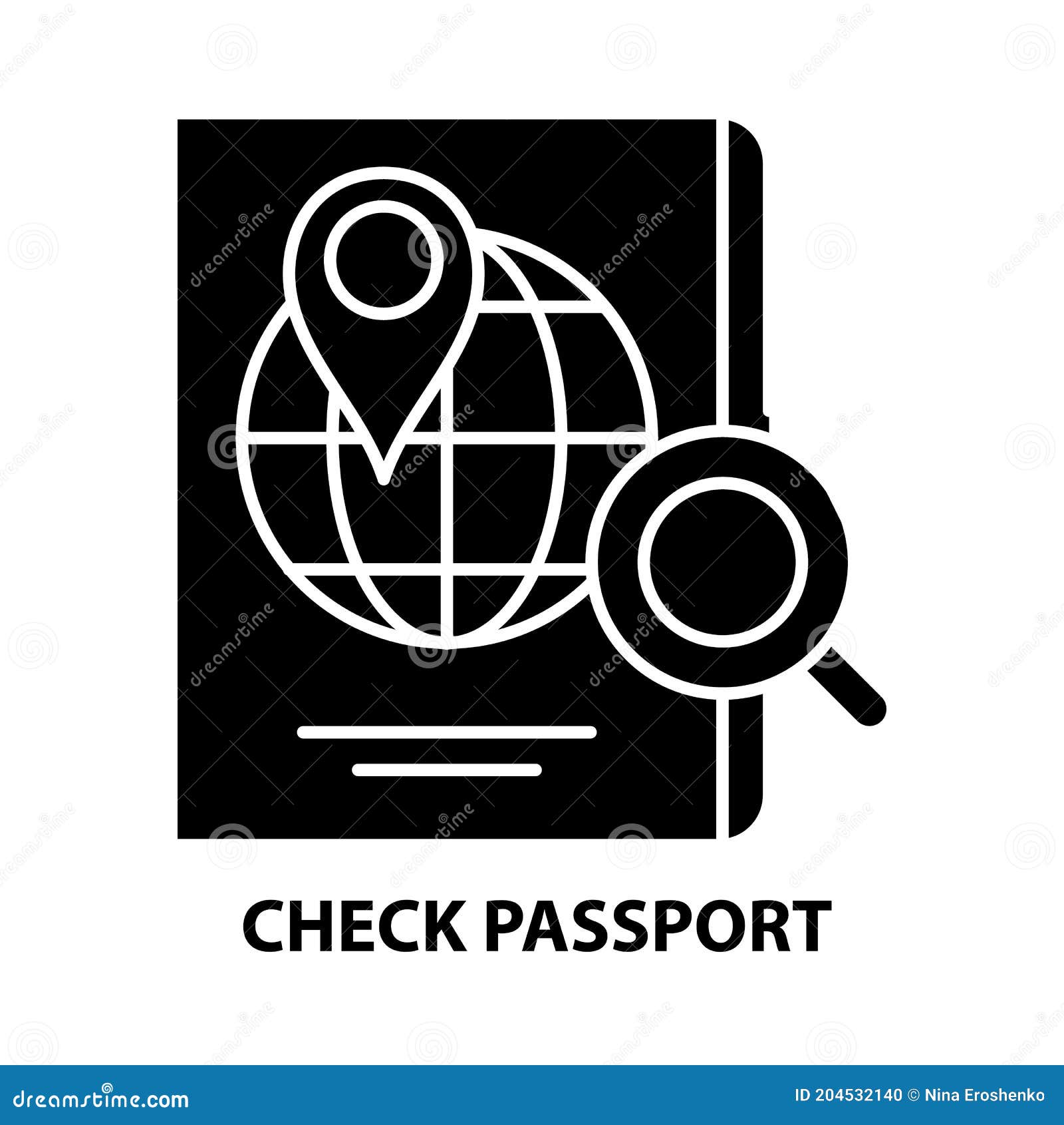 Check Passport Icon, Black Vector Sign with Editable Strokes, Concept ...