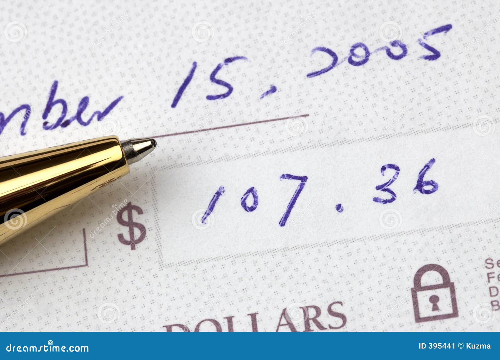 Check and pen in close up stock image. Image of payment - 395441