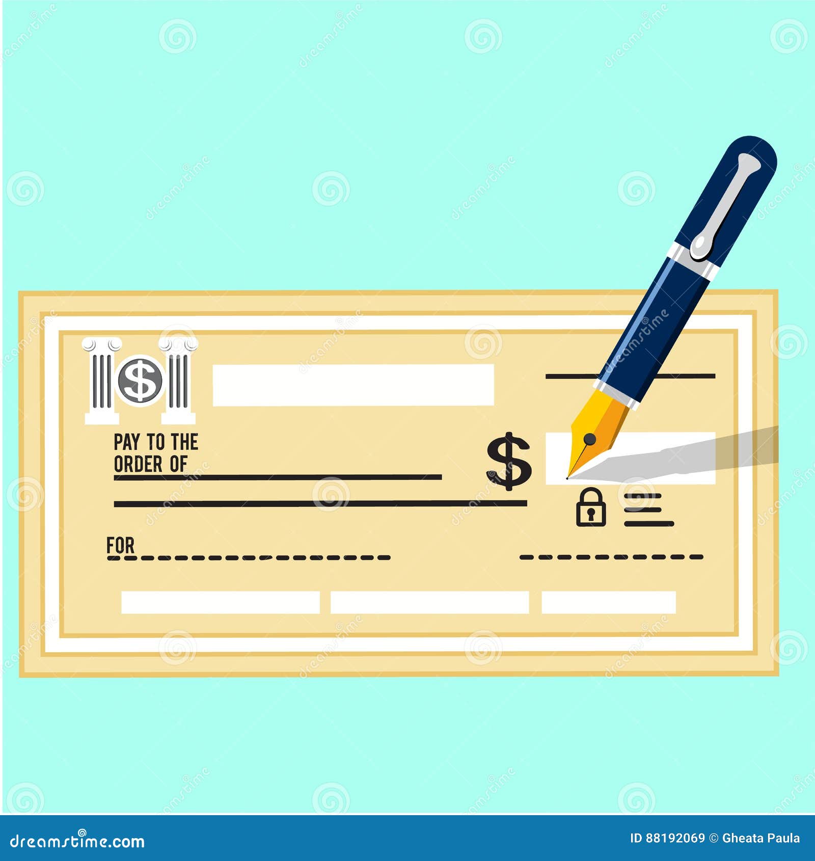 Check and Pen stock vector. Illustration of currency - 88192069