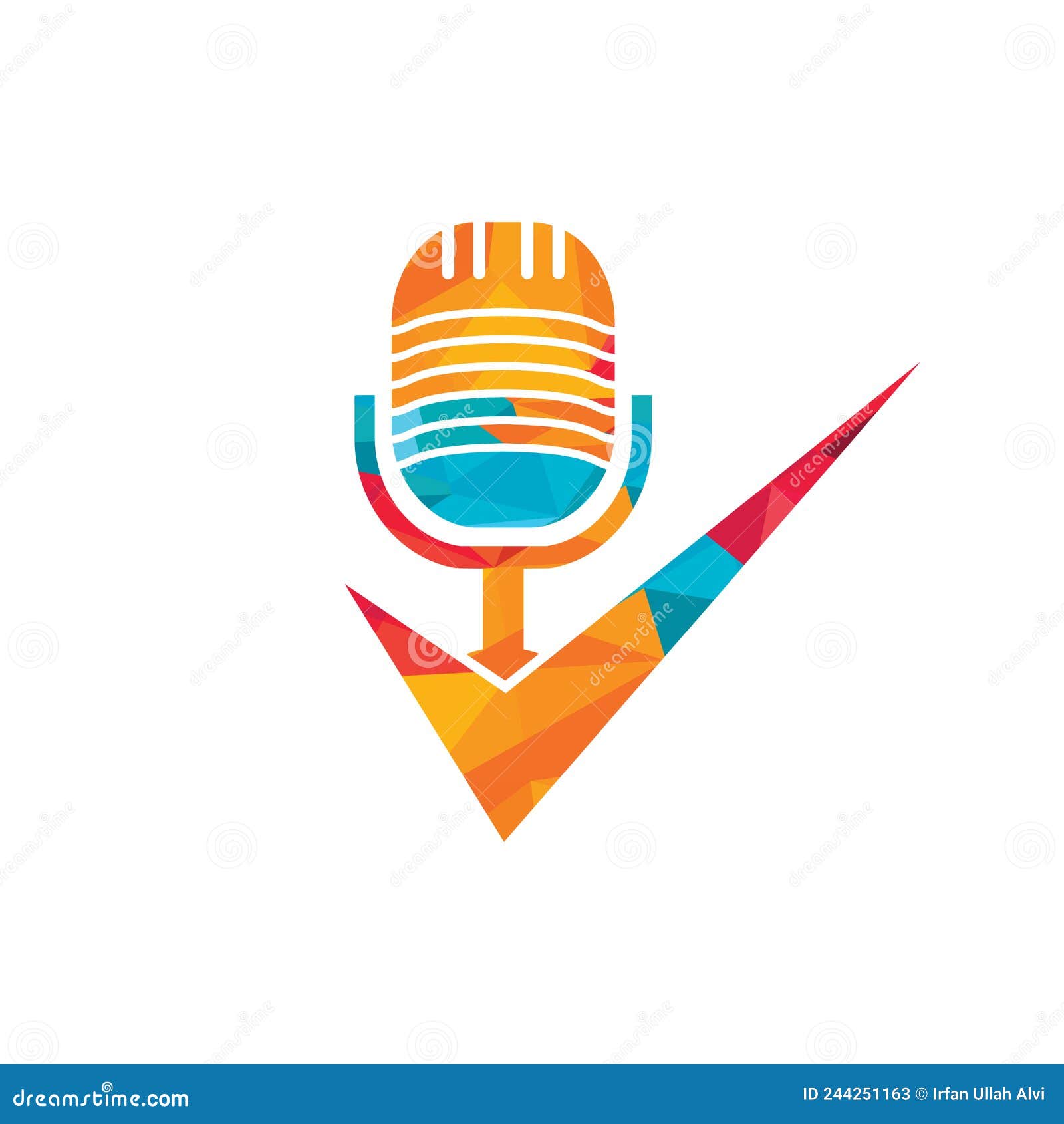 Check Podcast Vector Logo Design Template. Microphone and Tick Icon ...