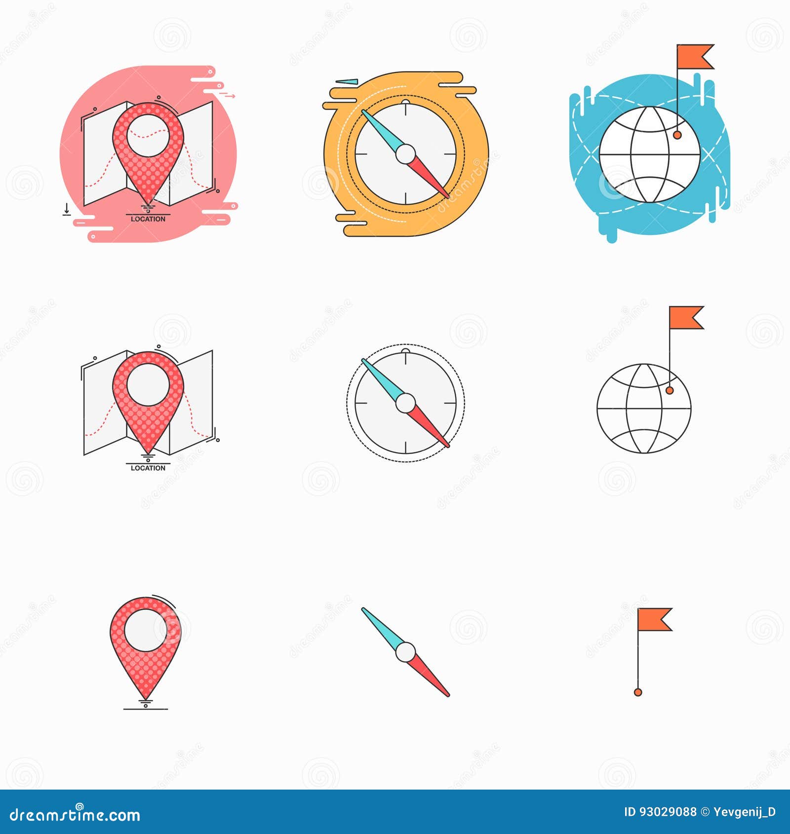 Check Point with Map, Compass Pointer, Flag with Earth Creative Set of ...